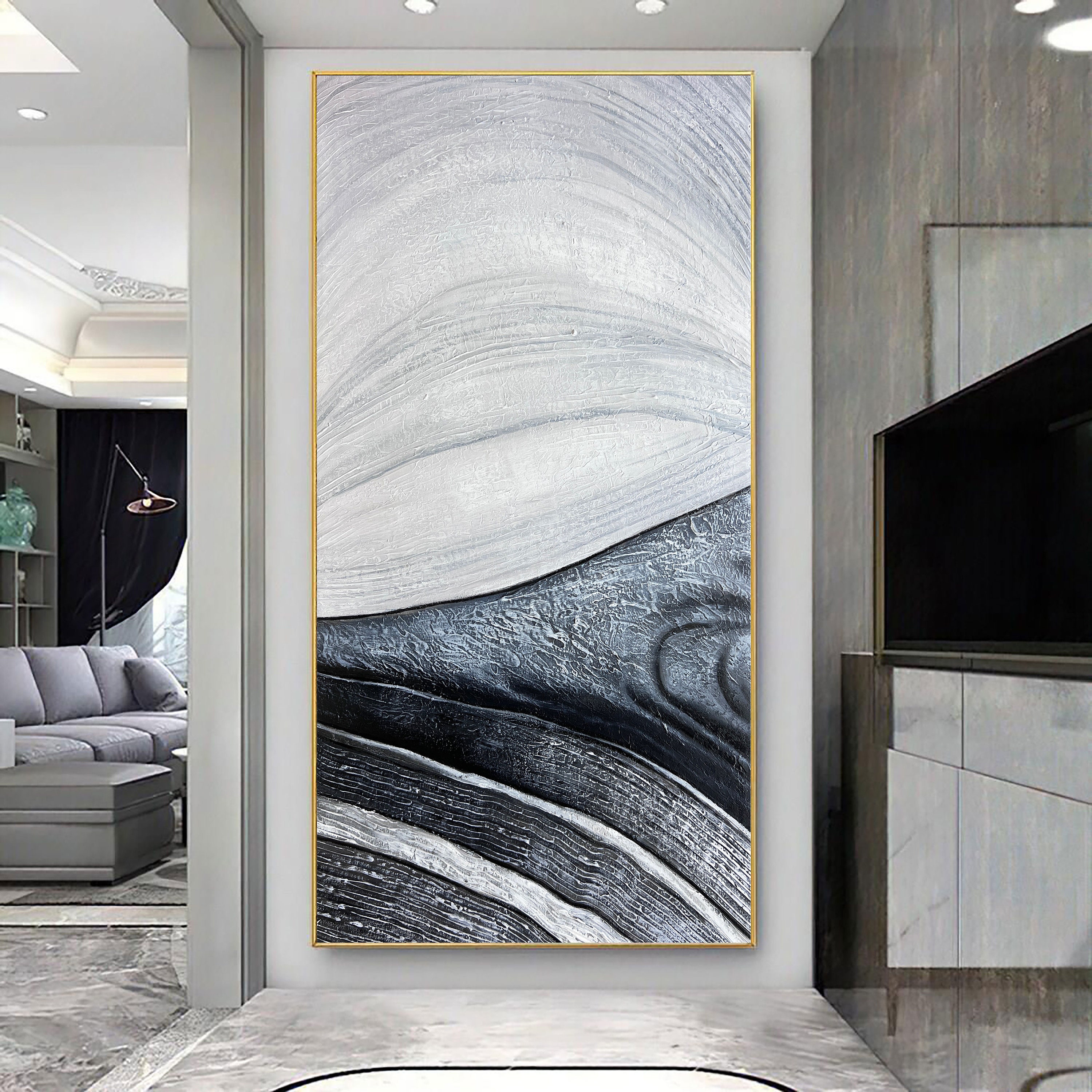 Large Wall Original Texture Painting Gray and White Abstract Art ...