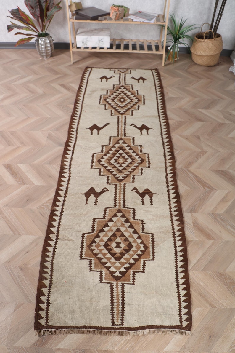 Kilim Turkish Rug, 2.5x8.4 Ft Vintage Rug, Brown Moroccan Wool Rug - Etsy
