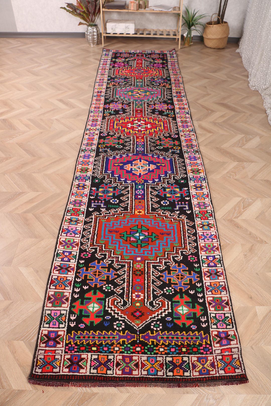 2.8x12.9 Ft Rug, Vintage Turkish Rug, Black Ombré Wool Rug - Etsy