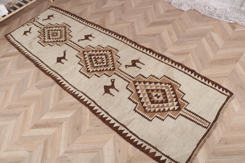 Kilim Turkish Rug, 2.5x8.4 Ft Vintage Rug, Brown Moroccan Wool Rug - Etsy