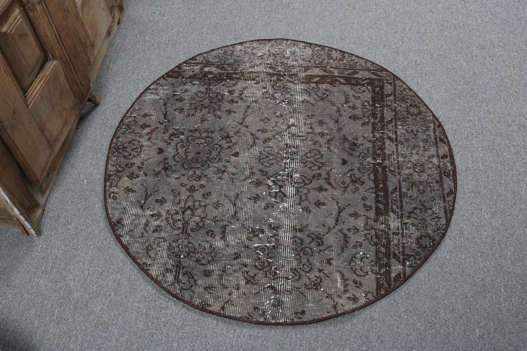 Turkish Rug, Round Rug, Vintage Rug, 3x3 Ft Small Rugs, Overdyed Oushak ...