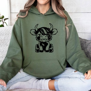 Highland Cow Hoodie, Western Hoodie, Cow Lover Hoodie, Farmer Xmas ...