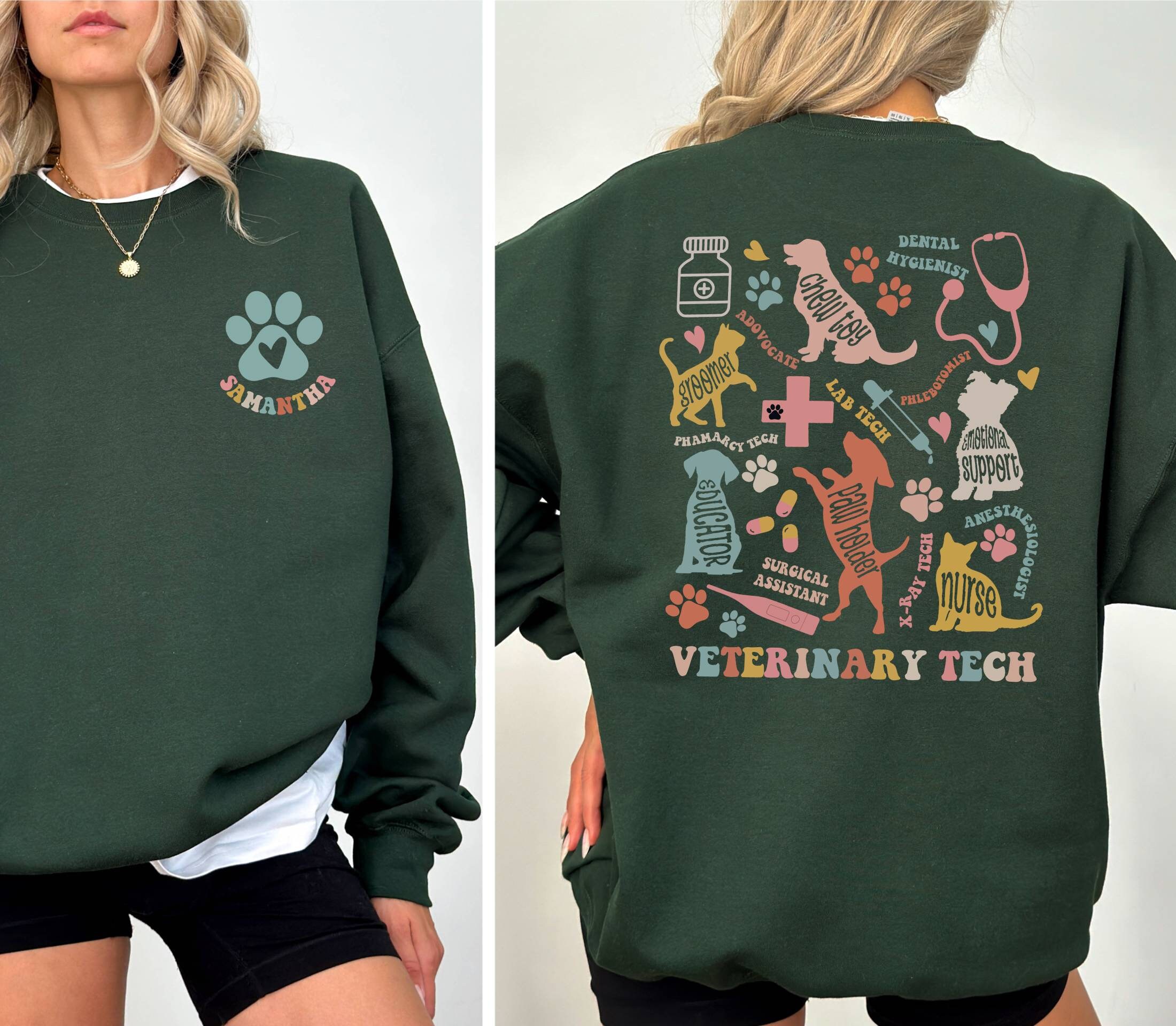 Custom Vet Assistant Sweatshirt, Retro Groovy Vet Tech Sweater, Animal ...
