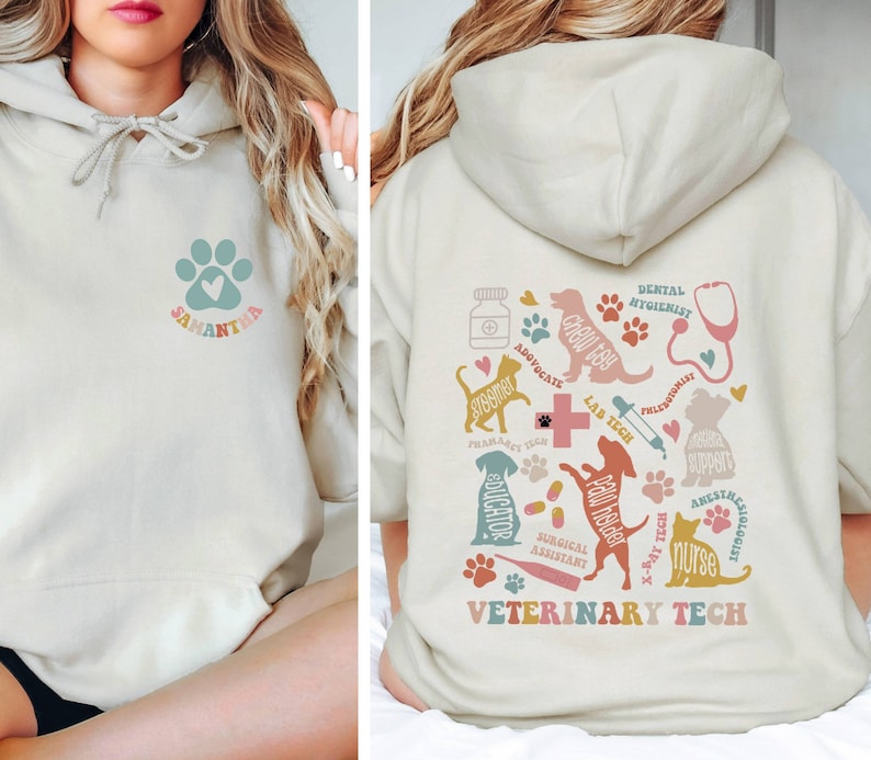 Custom Vet Assistant Hoodie, Retro Vet Tech Hoodie, Animal Doctor Gift ...