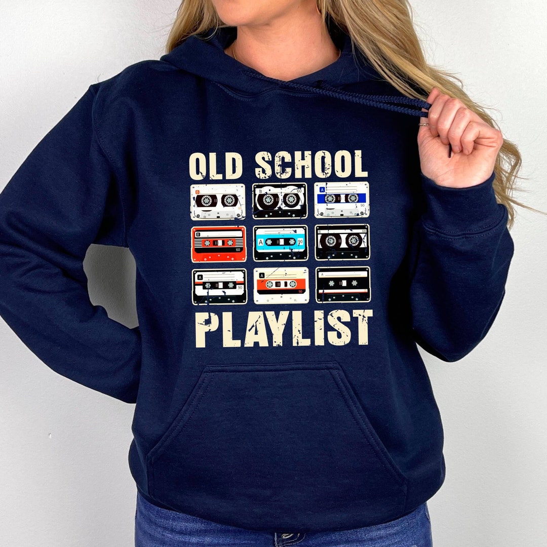 Old School Playlist Vintage Hoodie, Retro Music Cassette Tapes Mixtape ...
