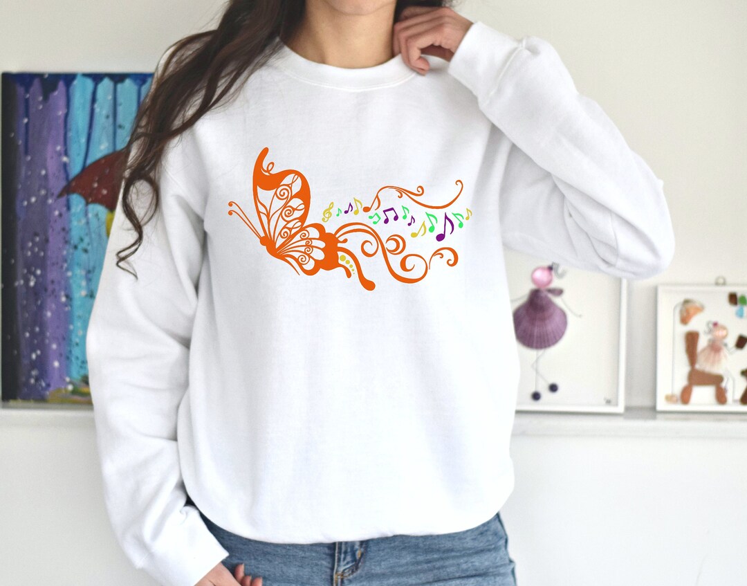 Butterfly Music Notes Sweatshirt, Women Butterfly Sweatshirt Trendy ...