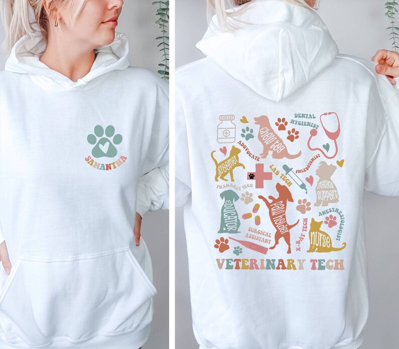 Custom Vet Assistant Hoodie, Retro Vet Tech Hoodie, Animal Doctor Gift ...