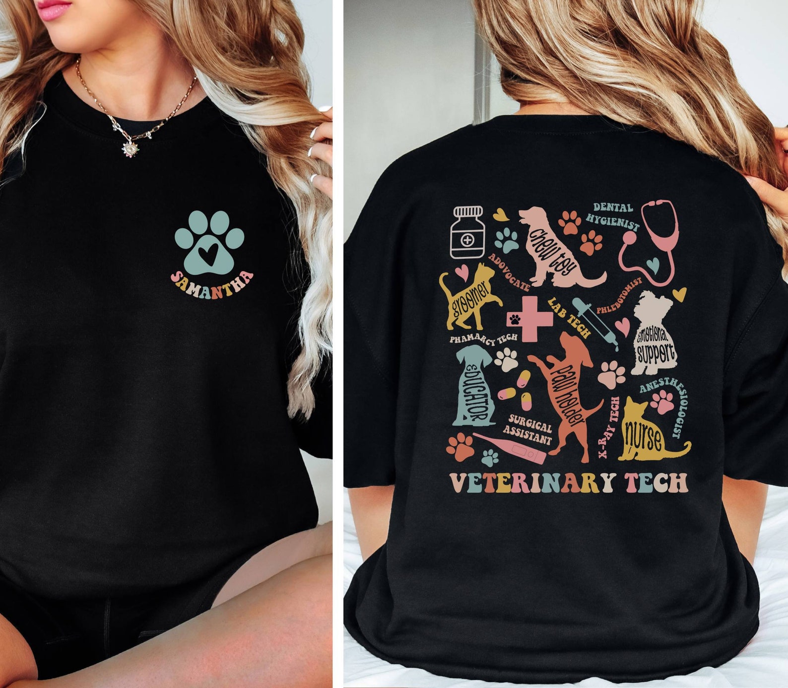 Custom Vet Assistant Sweatshirt, Retro Groovy Vet Tech Sweater, Animal ...