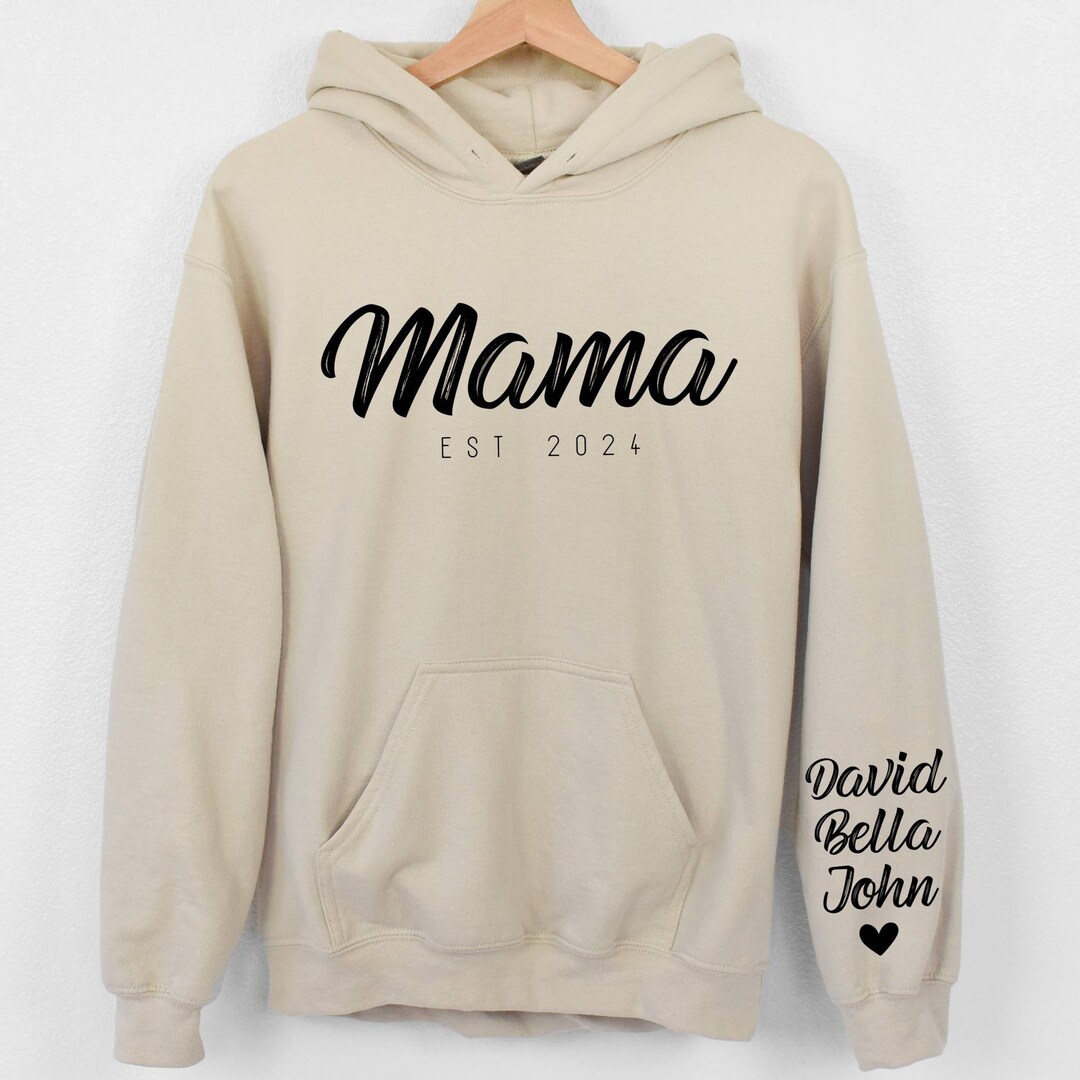 Custom Mama Hoodie With Kid Name on Sleeve, Custom Mothers Day Hoodie ...