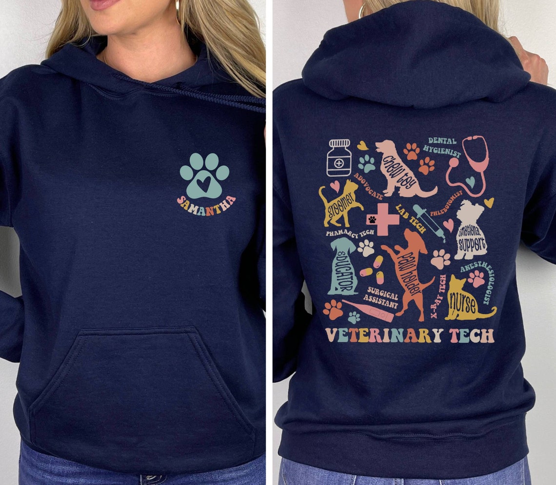 Custom Vet Assistant Hoodie, Retro Vet Tech Hoodie, Animal Doctor Gift ...
