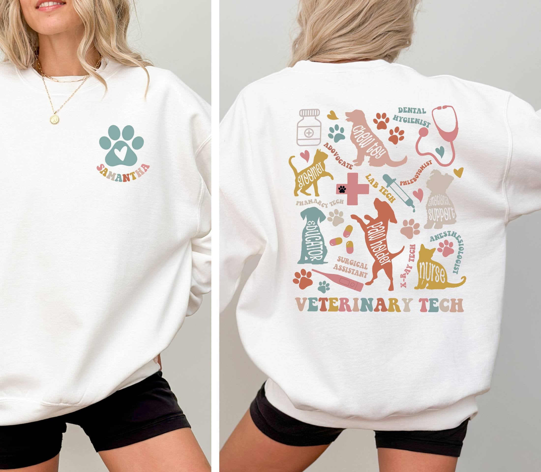 Custom Vet Assistant Sweatshirt, Retro Groovy Vet Tech Sweater, Animal ...