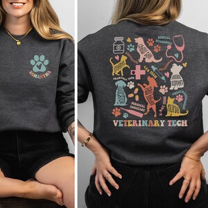 Custom Vet Assistant Sweatshirt, Retro Groovy Vet Tech Sweater, Animal ...
