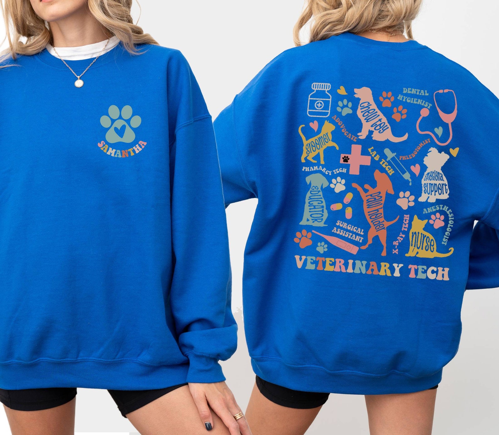 Custom Vet Assistant Sweatshirt, Retro Groovy Vet Tech Sweater, Animal ...