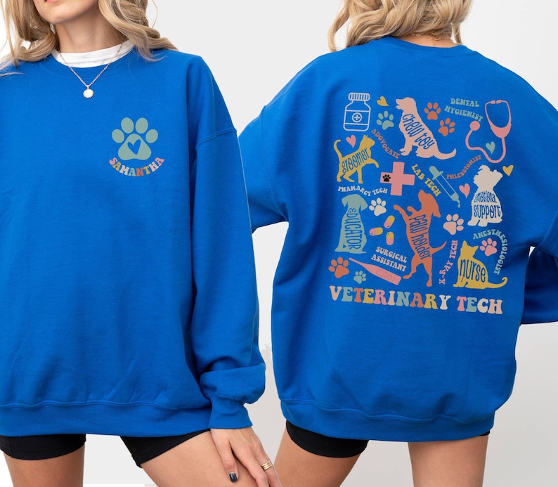 Custom Vet Assistant Sweatshirt, Retro Groovy Vet Tech Sweater, Animal ...