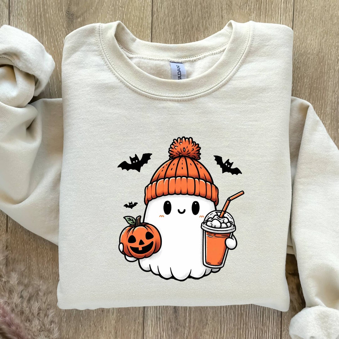Cute Ghost Sweatshirt, Halloween Sweater, Coffee Bougie Ghost ...