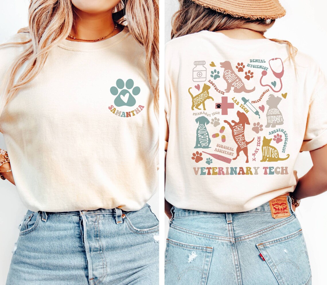 Comfort Colors® Custom Vet Assistant Shirt, Retro Groovy Vet Tech Shirt ...