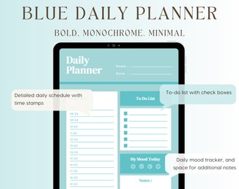 Blue Digital Daily Planner Template - Etsy