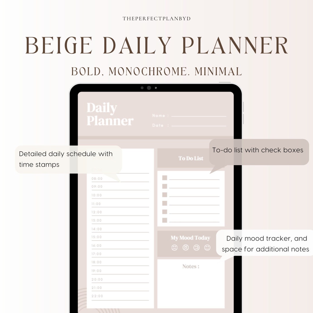 Beige Digital Daily Planner Printable PDF - Etsy