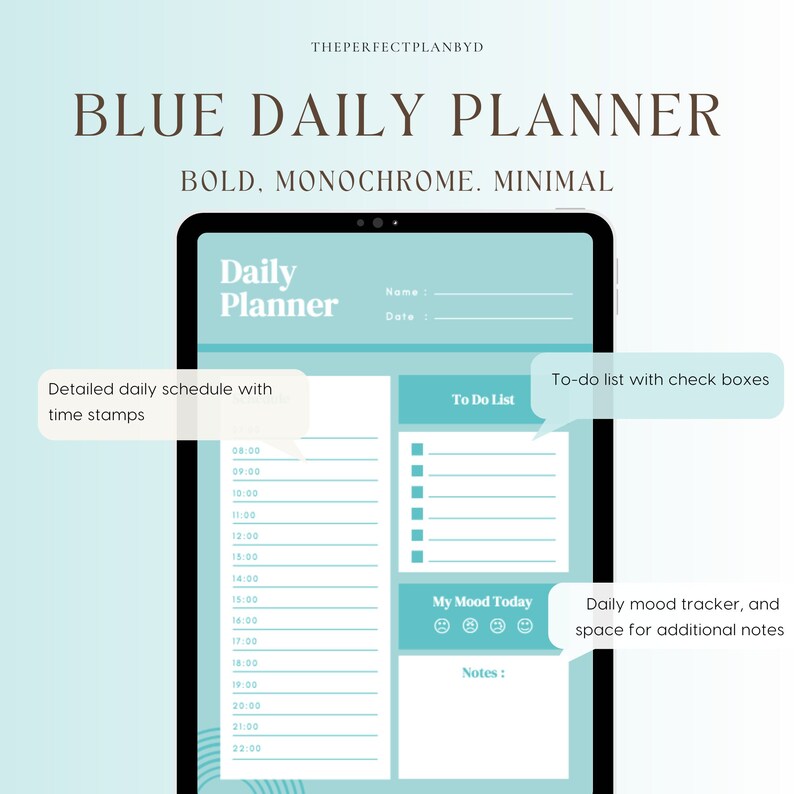 Blue Digital Daily Planner Printable PDF - Etsy