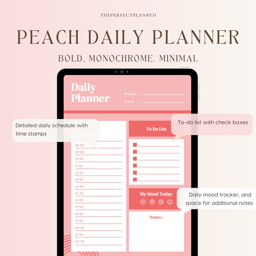Peach Digital Daily Planner Printable PDF - Etsy
