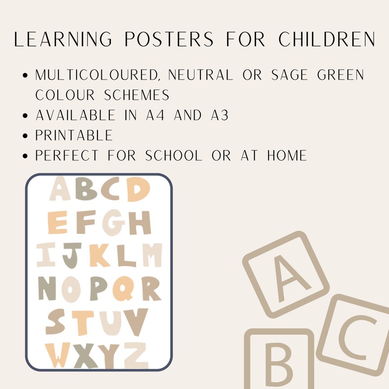 Printable Learning Posters Sage Green A4/A3 - Etsy