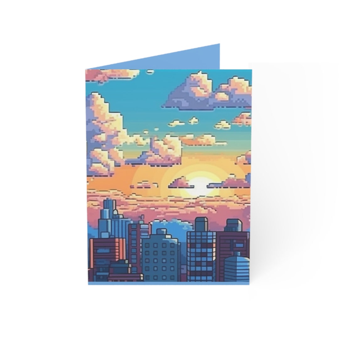Pixel Sunrise Greeting Cards (1, 10, 30, and 50pcs) - Etsy
