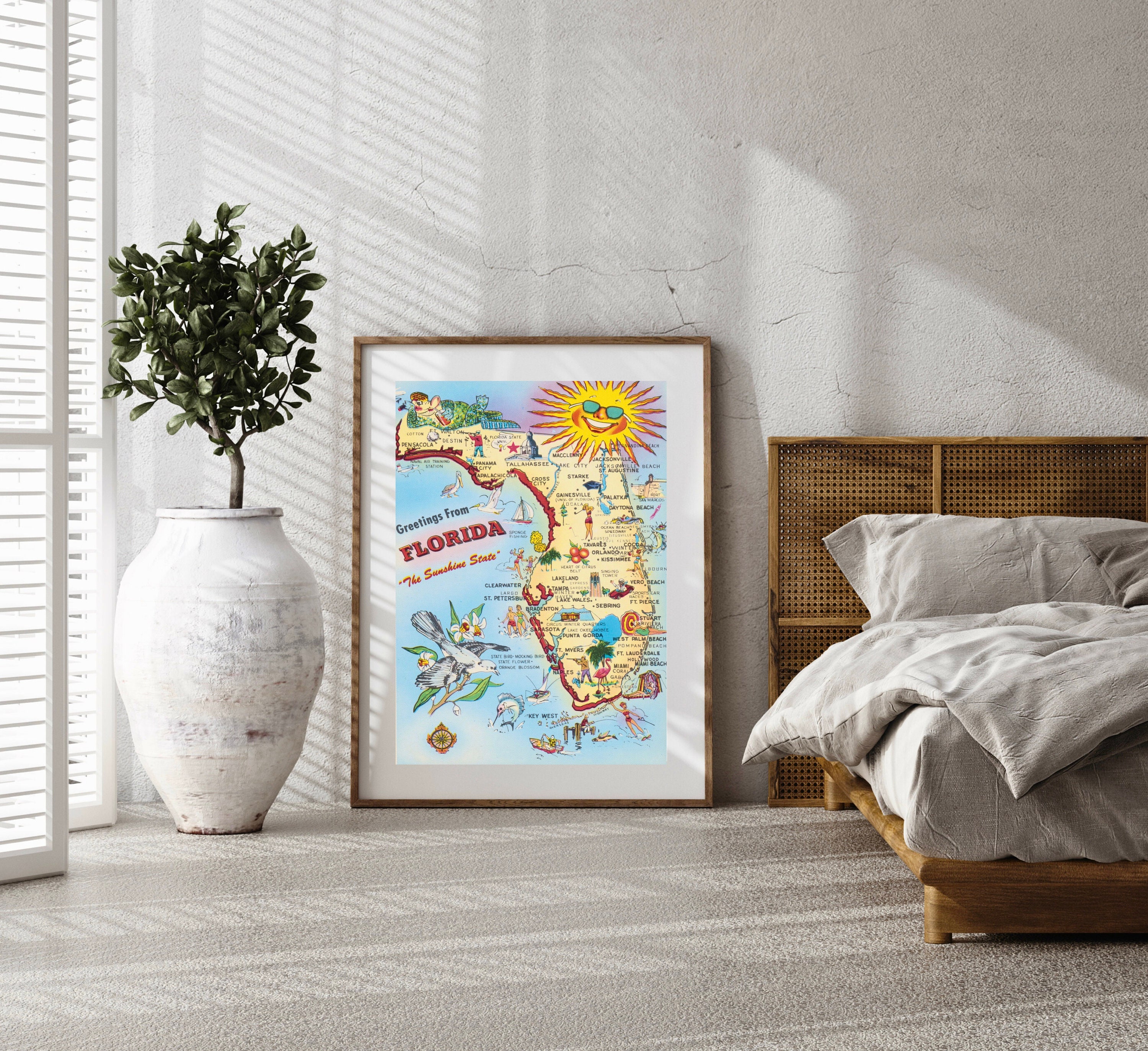 Florida Poster Map Florida Pictorial Map Poster Cartoon Map Old Map ...