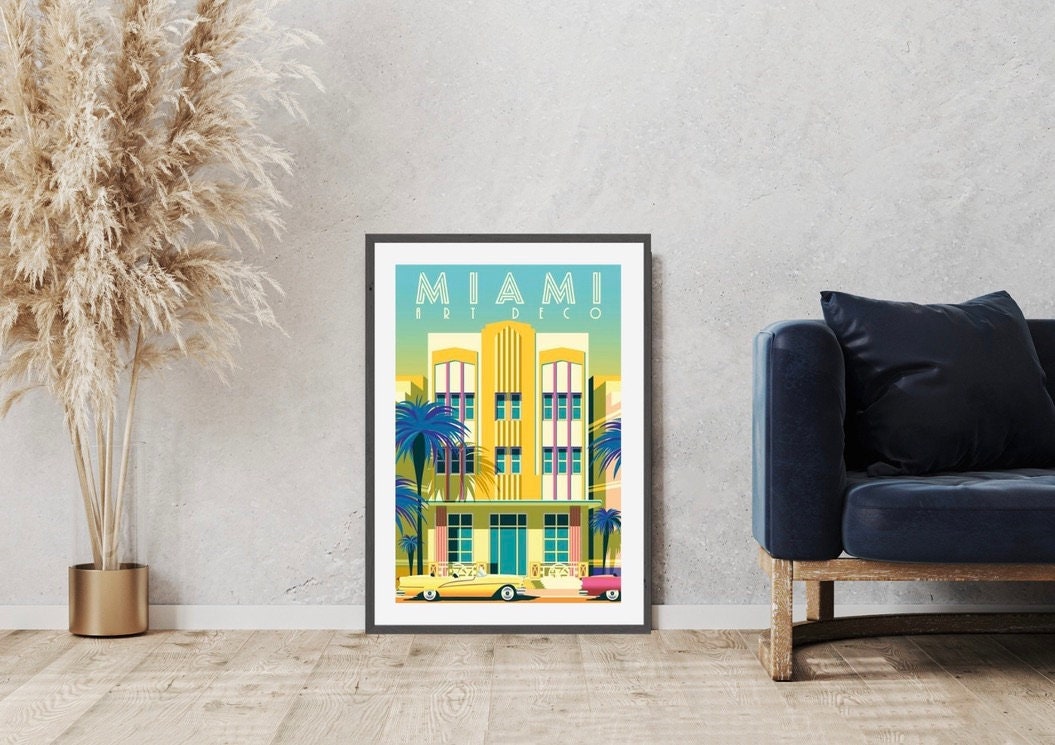 Miami Art Deco Poster Florida Wall Art Miami Poster Miami - Etsy