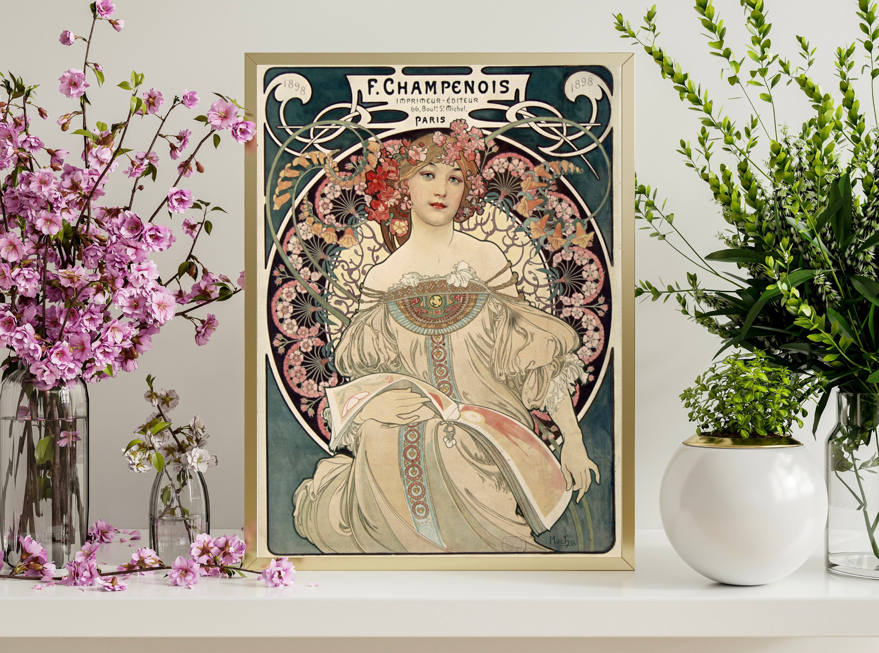 Champagne Wall Art Alphonse Mucha, Poster Art Reproduction, Art Nouveau ...