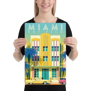 Miami Art Deco Poster Florida Wall Art Miami Poster, Miami Print, Hotel ...