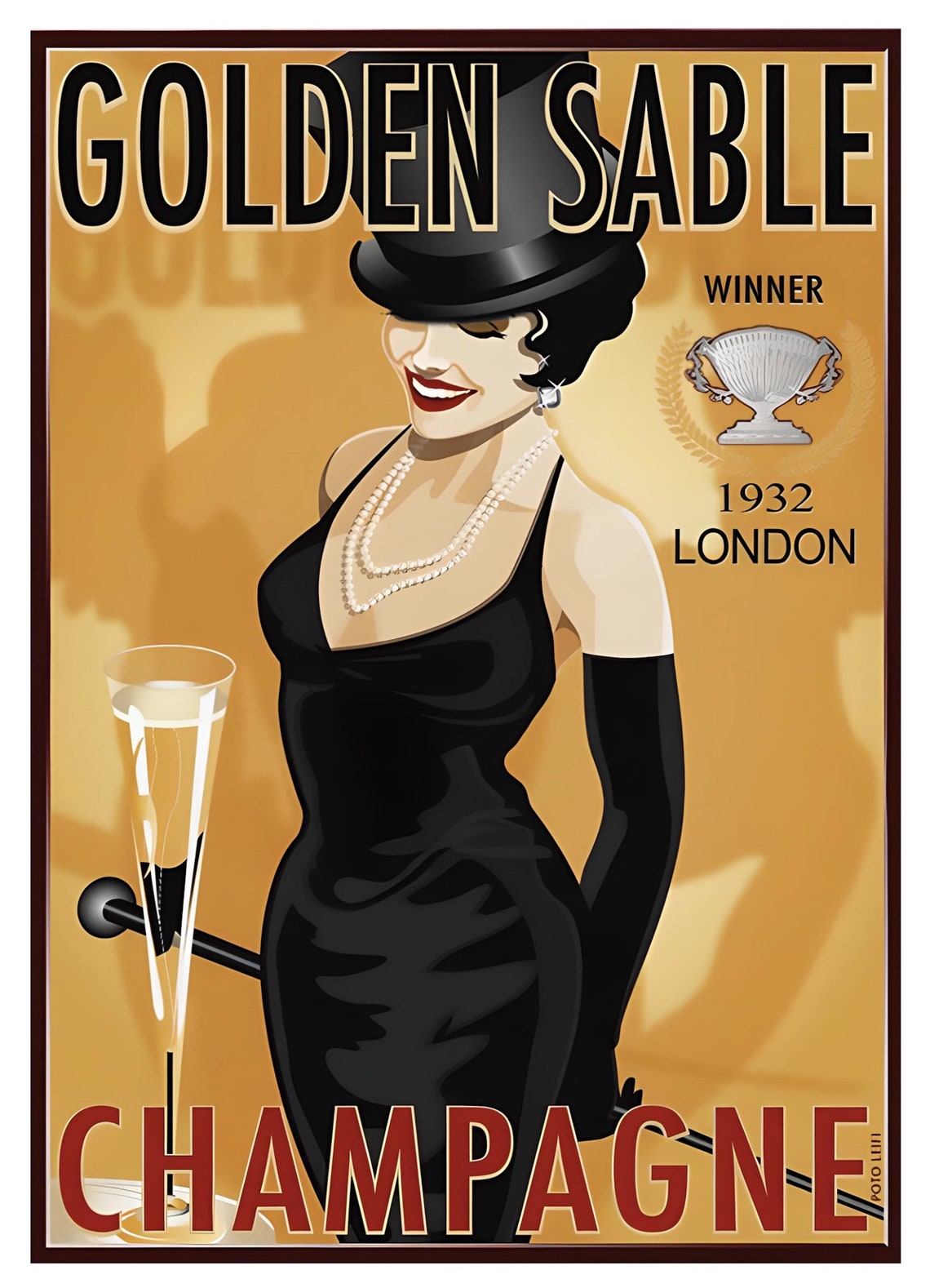 Champagne Poster, Golden Sable Print, Champagne Art, Cafe Art, Pub ...
