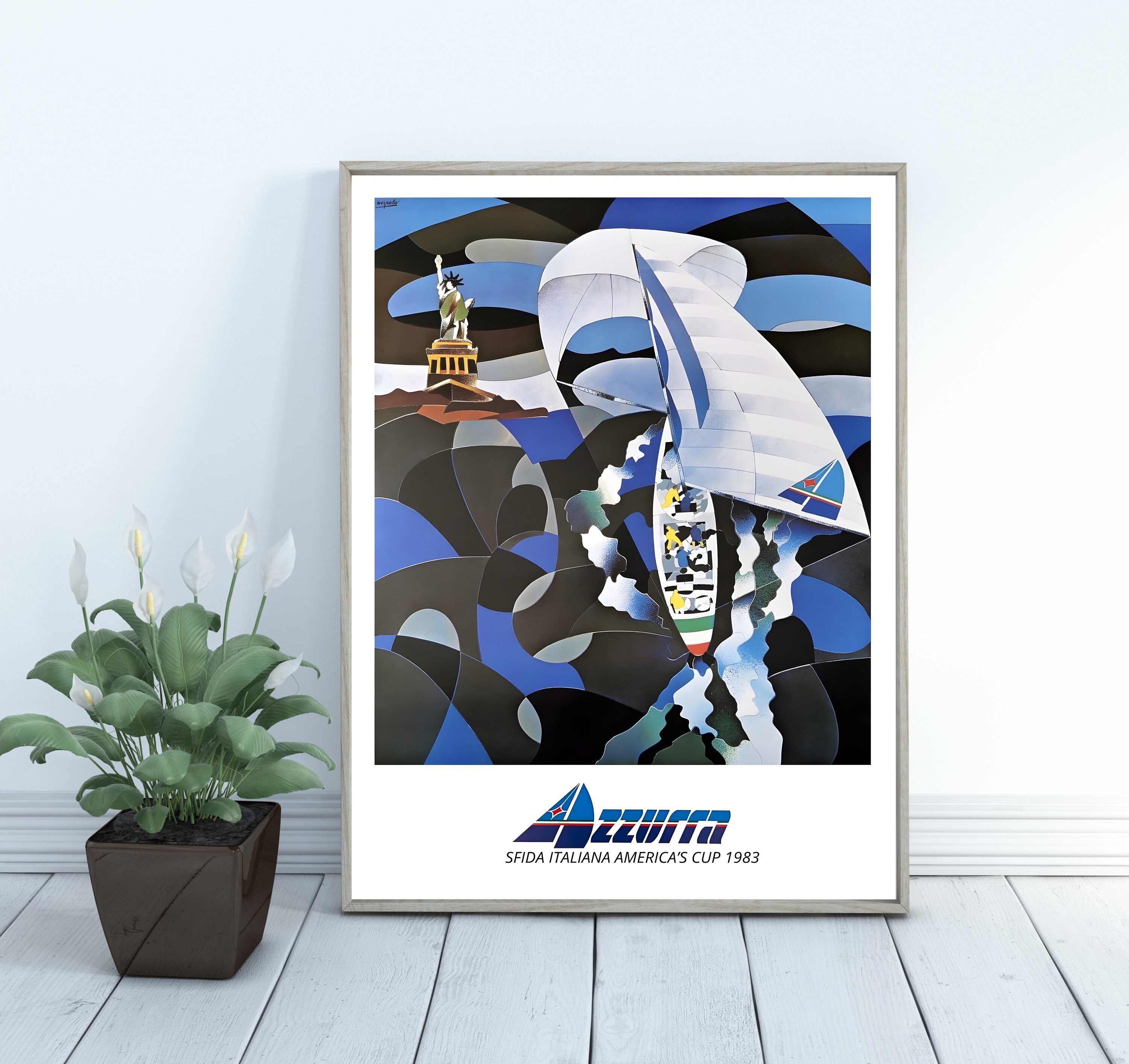 Sailing Yacht Poster, Azzurra Italiana America's Cup Ugo Nespolo 1983 ...