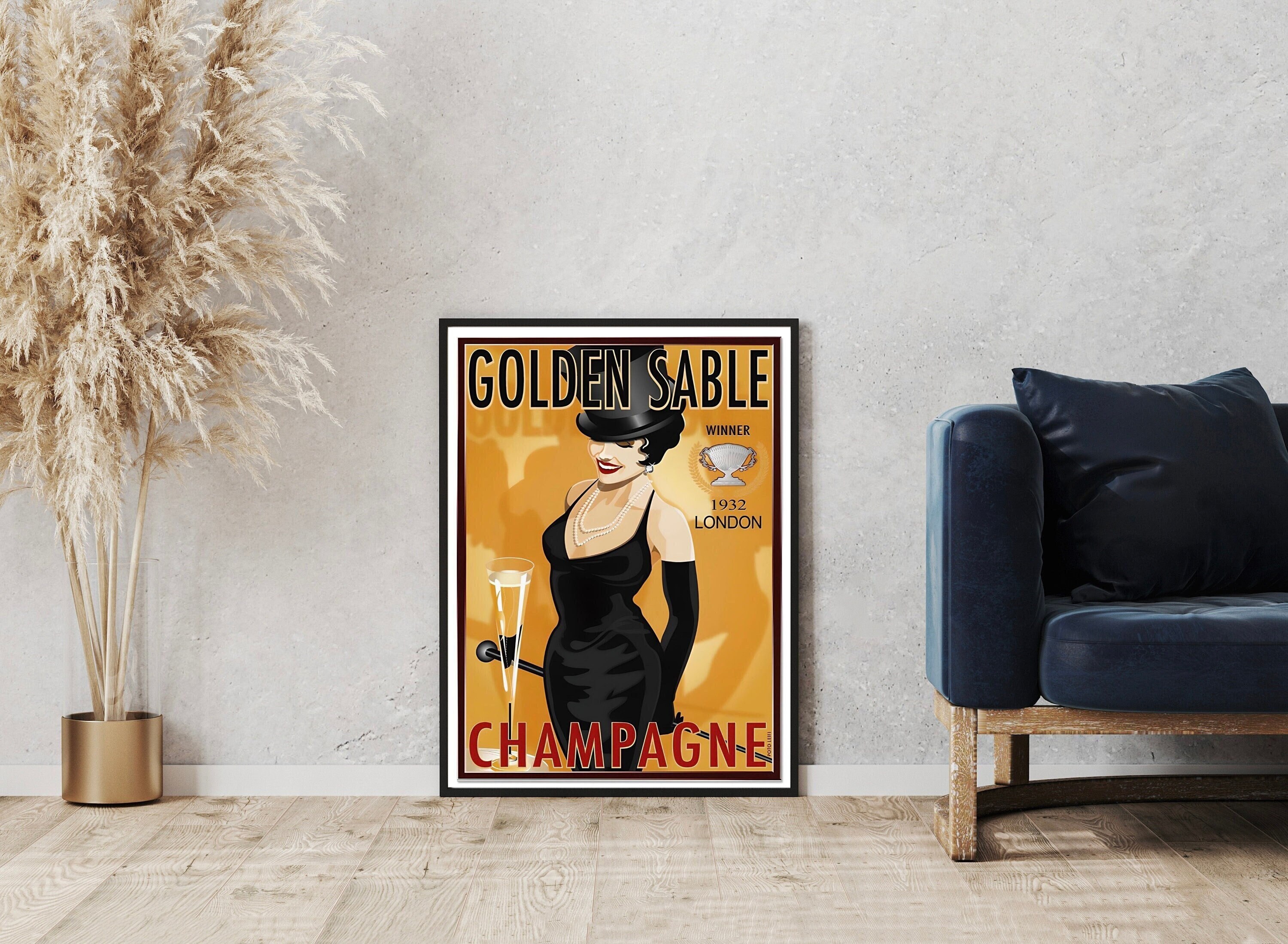 Champagne Poster, Golden Sable Print, Champagne Art, Cafe Art, Pub ...