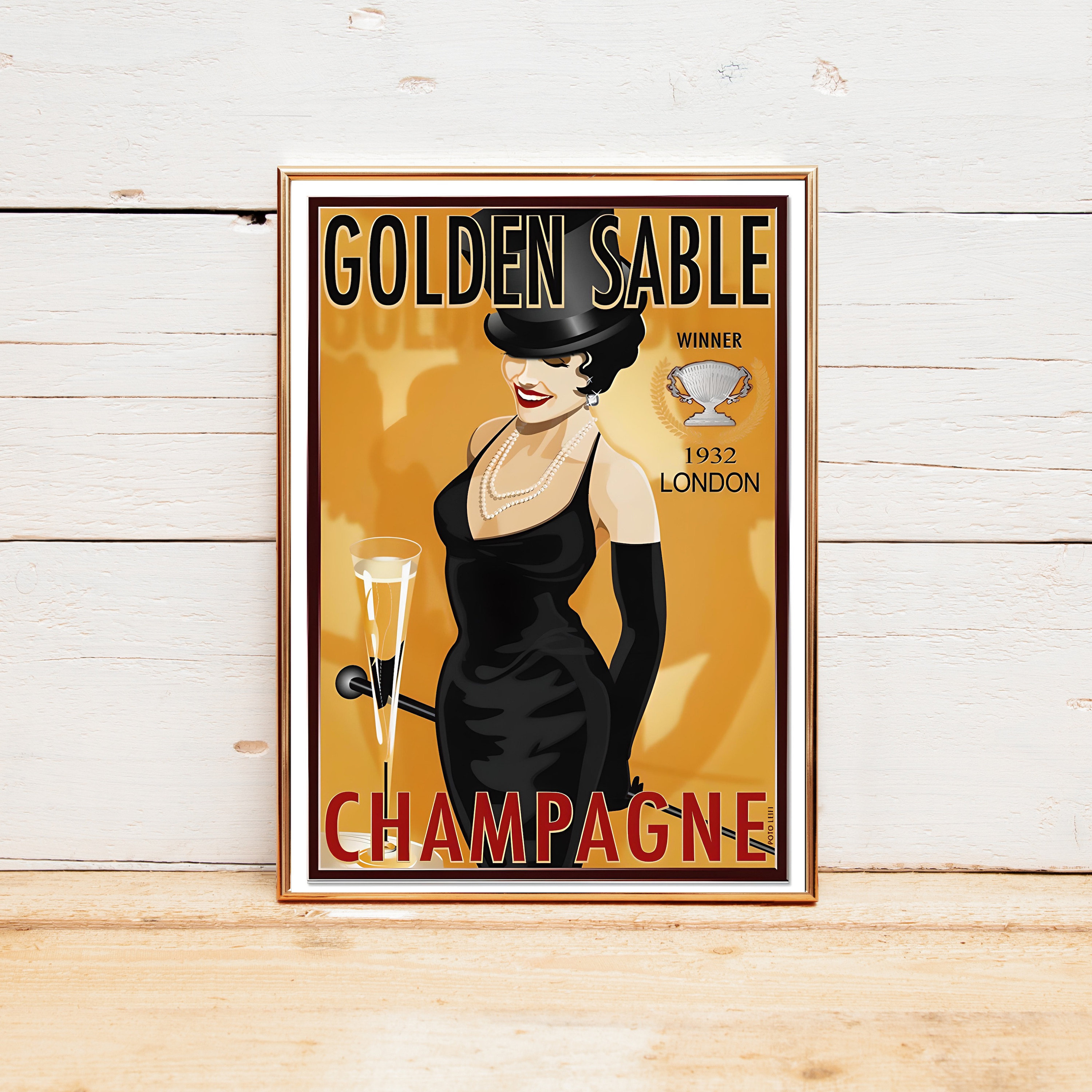 Champagne Poster, Golden Sable Print, Champagne Art, Cafe Art, Pub ...