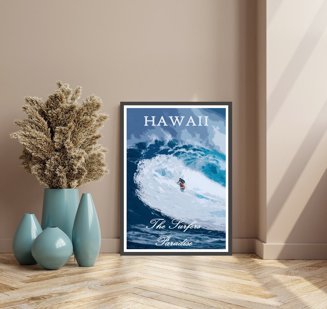 Surf Hawaii Poster, Wall Art Print, Big Wave Print, Surf Poster, Ocean ...