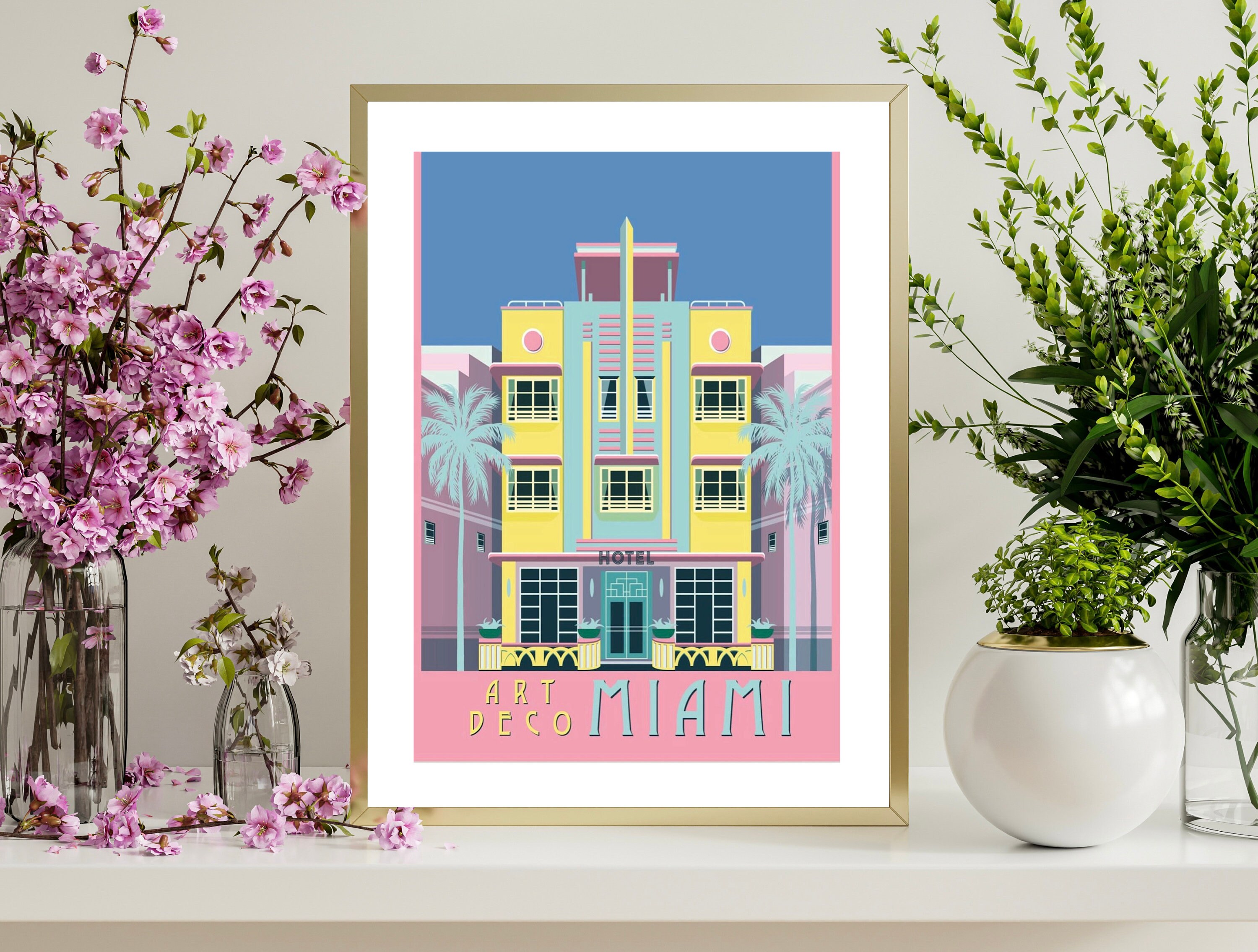 Miami Art Deco Poster Florida Wall Art Miami Poster, Miami Print, Hotel ...