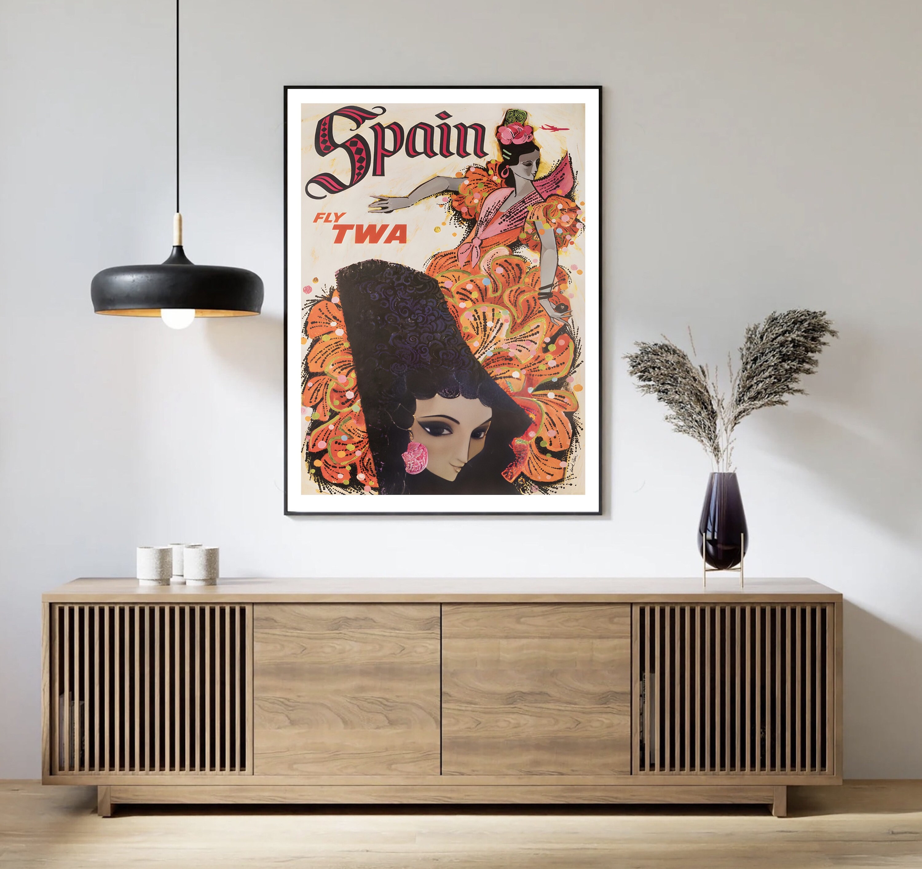 Spain Vintage TWA Travel Poster 1964, Spanish Dancer, Retro Print ...