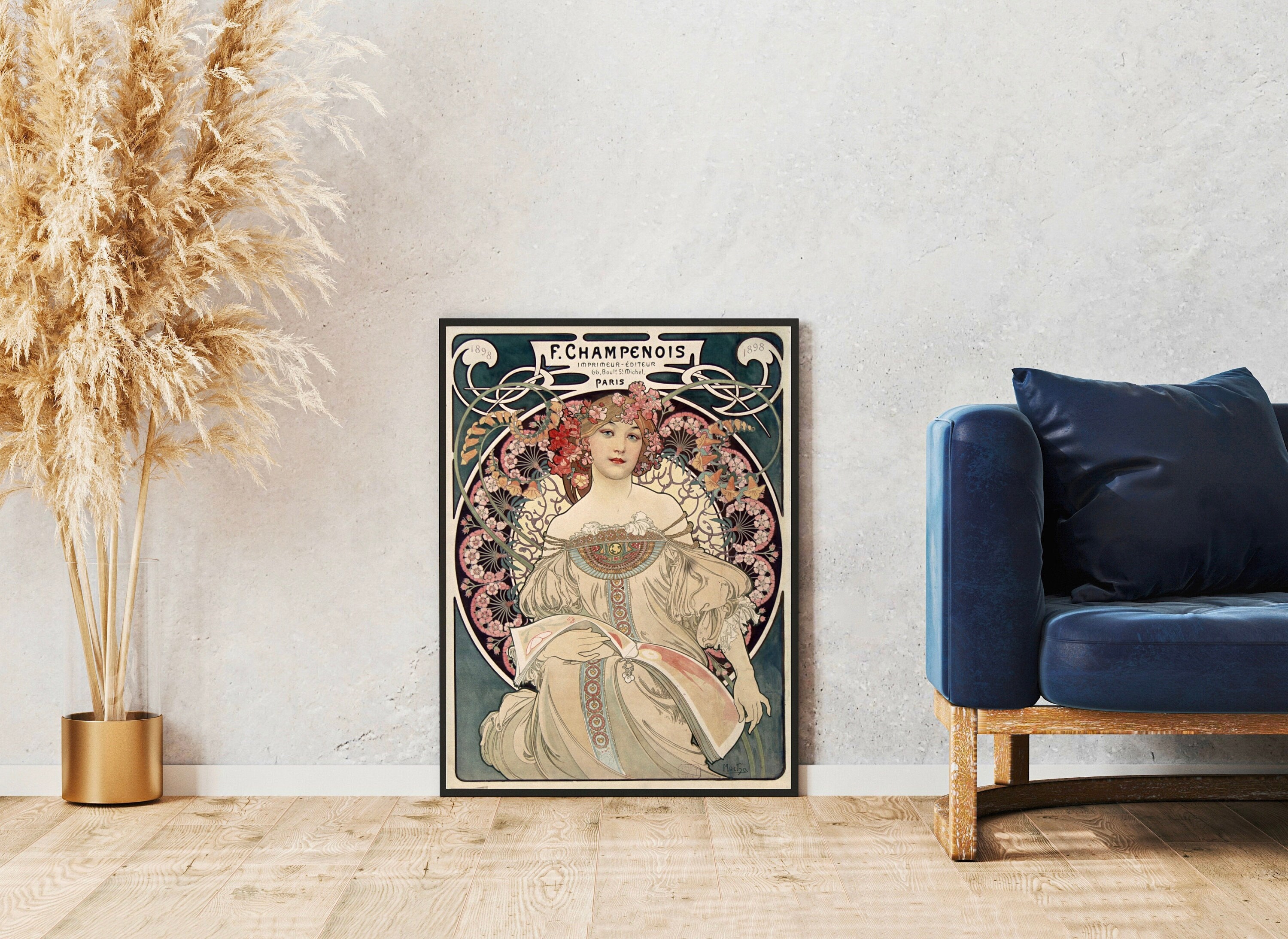 Champagne Wall Art Alphonse Mucha, Poster Art Reproduction, Art Nouveau ...