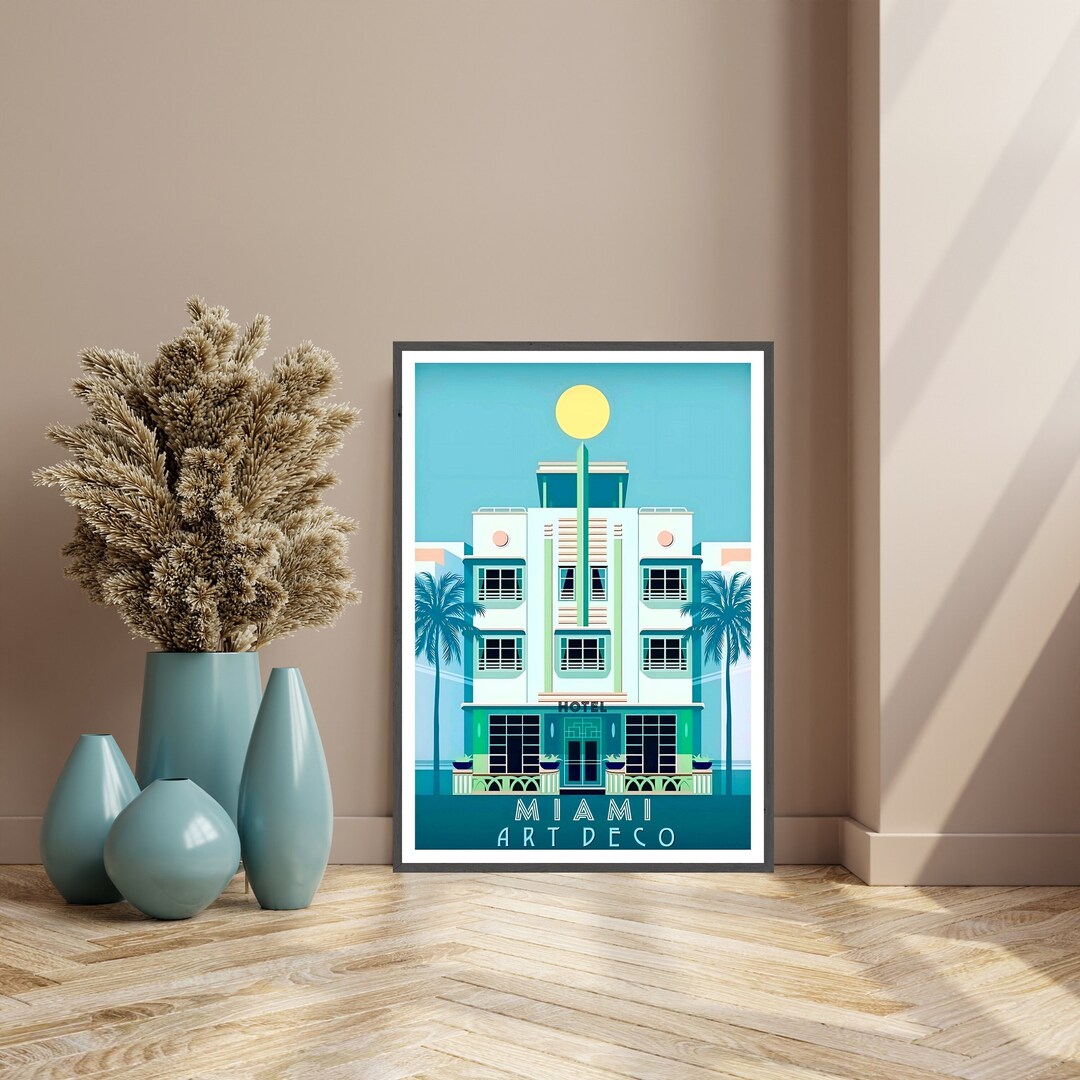 Miami Art Deco Poster Florida Wall Art Miami Poster, Miami Print, Hotel ...