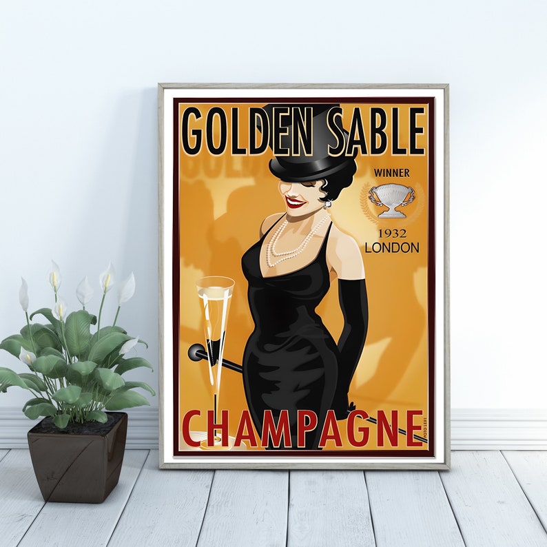 Champagne Poster, Golden Sable Print, Champagne Art, Cafe Art, Pub ...