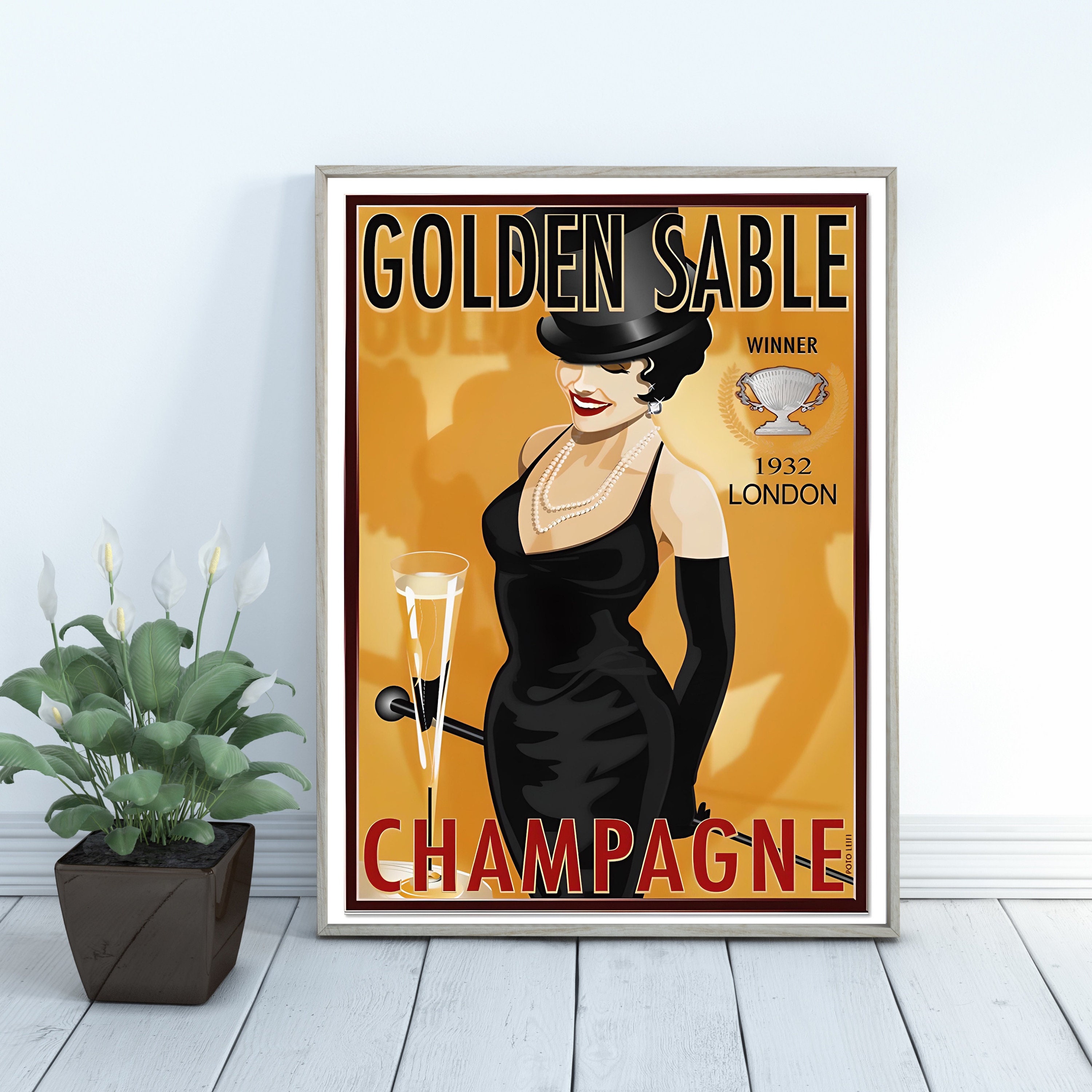 Champagne Poster, Golden Sable Print, Champagne Art, Cafe Art, Pub ...