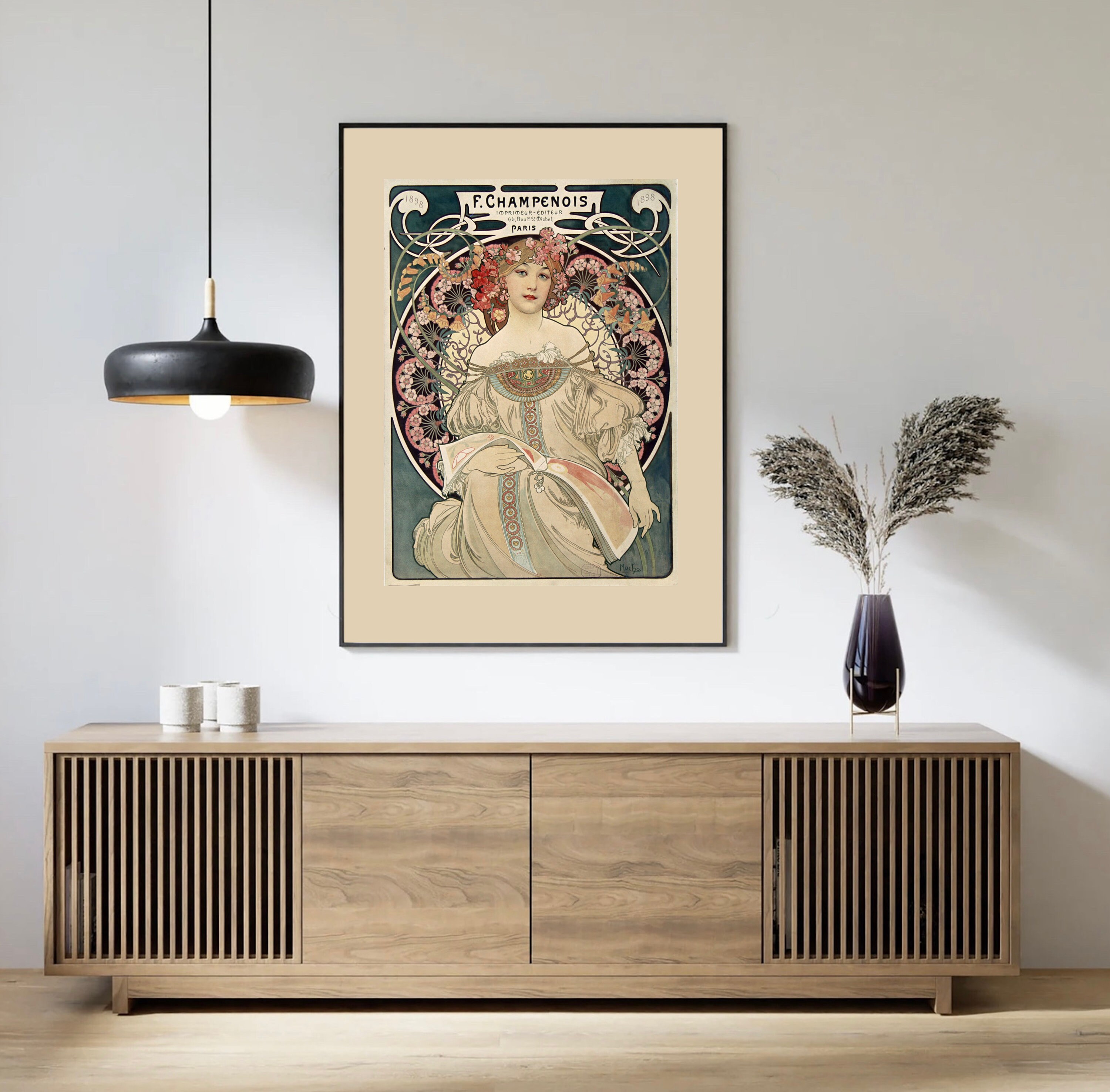 Champagne Wall Art Alphonse Mucha, Poster Art Reproduction, Art Nouveau ...