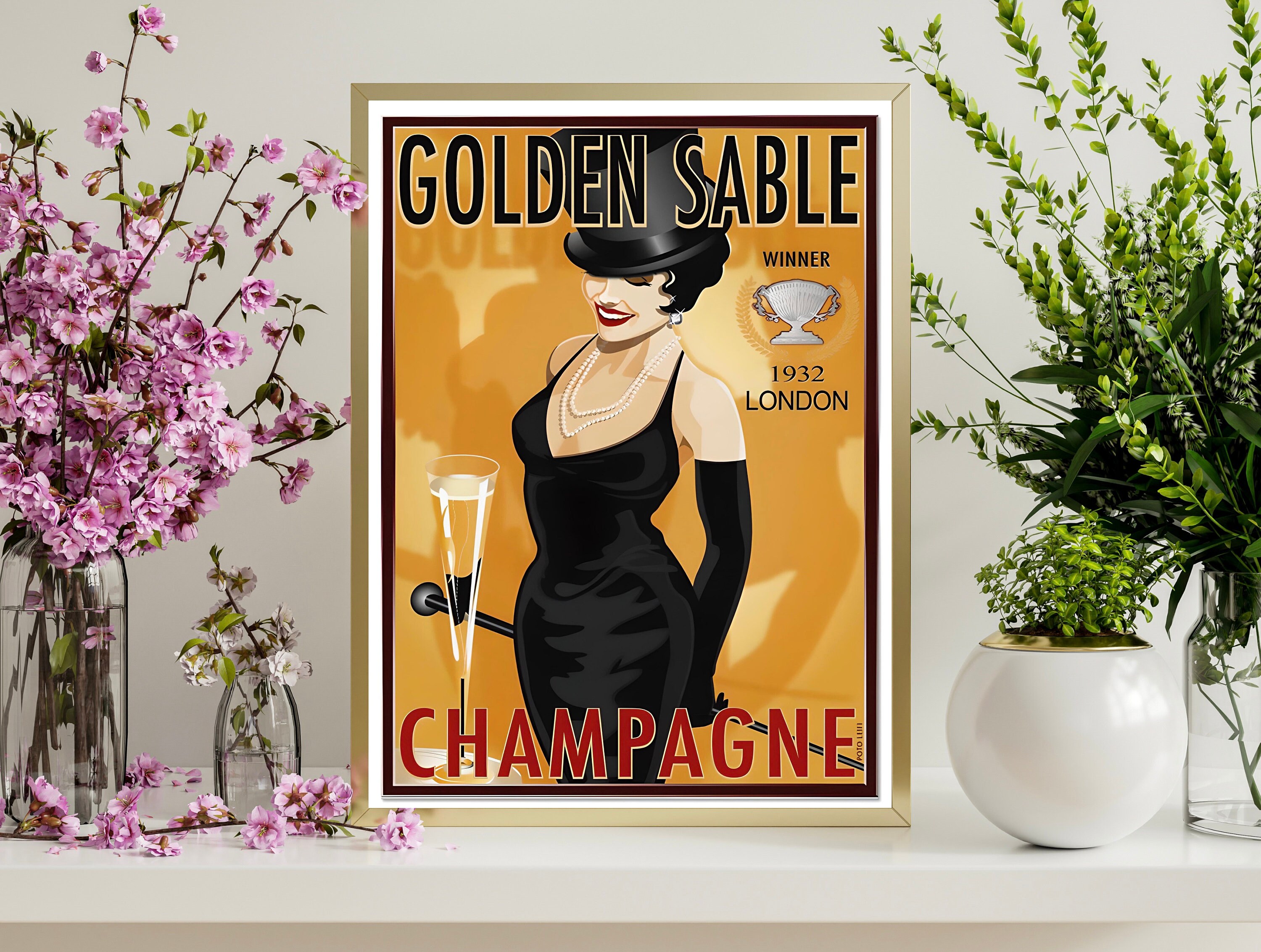 Champagne Poster, Golden Sable Print, Champagne Art, Cafe Art, Pub ...