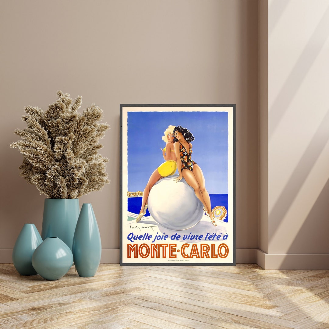Monaco Monte Carlo Poster | Beach Surf Travel Art, Vintage Bikini Wall ...