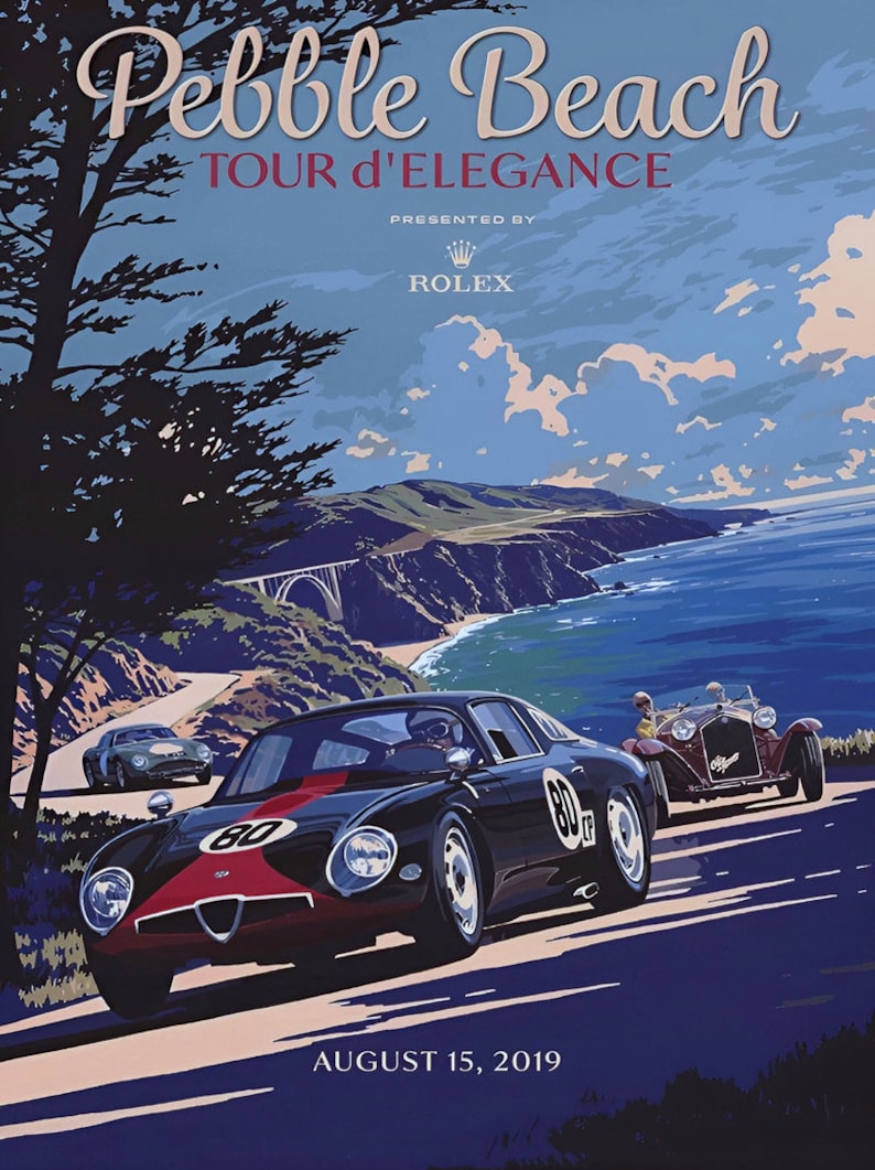 Pebble Beach Tour D' Elegance Poster, Car Show Print, Pebble Beach Concours, Zagato, Mancave ...