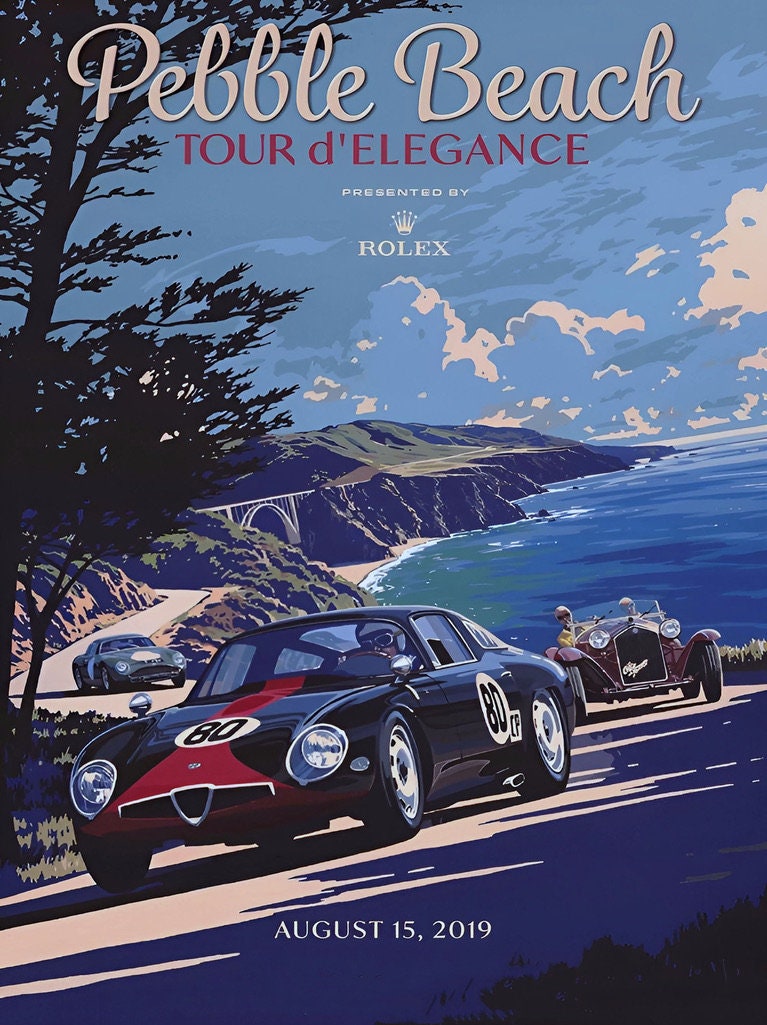 Pebble Beach Tour D' Elegance Poster, Car Show Print, Pebble Beach ...