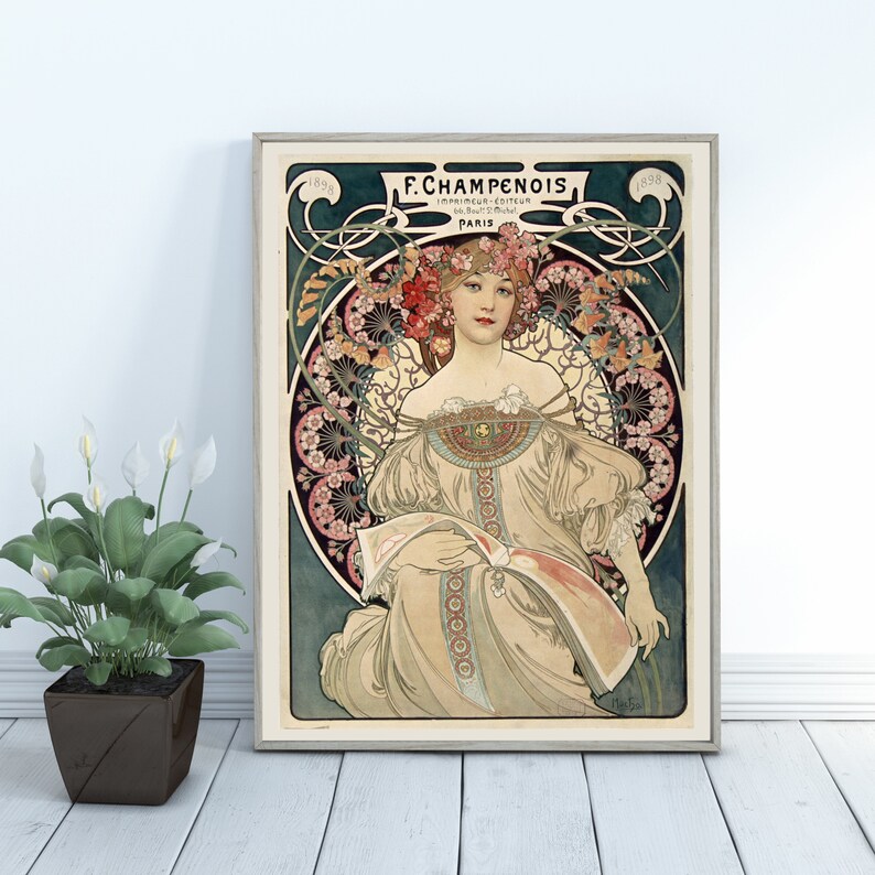 Champagne Wall Art Alphonse Mucha, Poster Art Reproduction, Art Nouveau ...