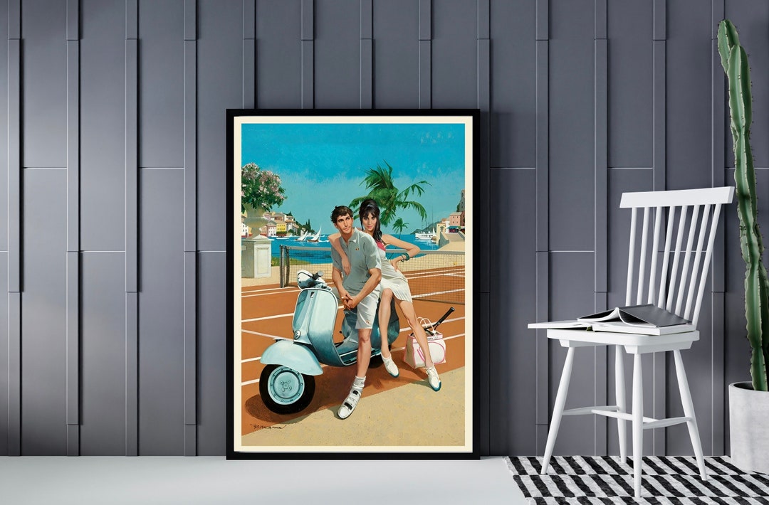 Vespa Scooter Vintage Poster, Vespa Retro Print, Blue Vespa Vintage ...