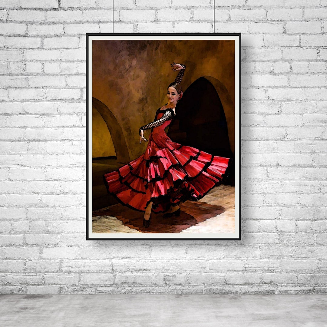 Flamenco Dancer Poster, Dancer in Black Red Dress, Watercolor Print ...