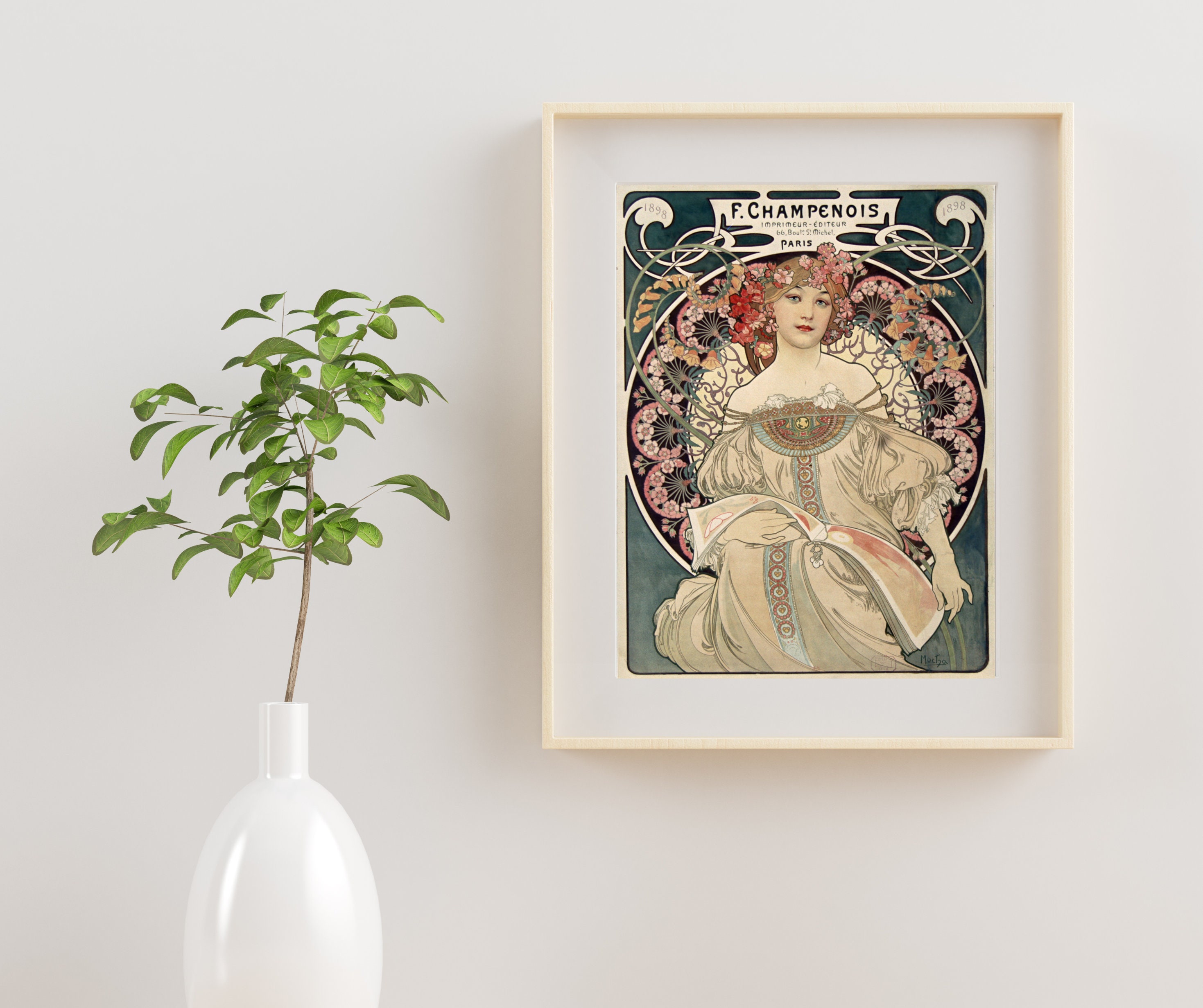 Champagne Wall Art Alphonse Mucha, Poster Art Reproduction, Art Nouveau ...